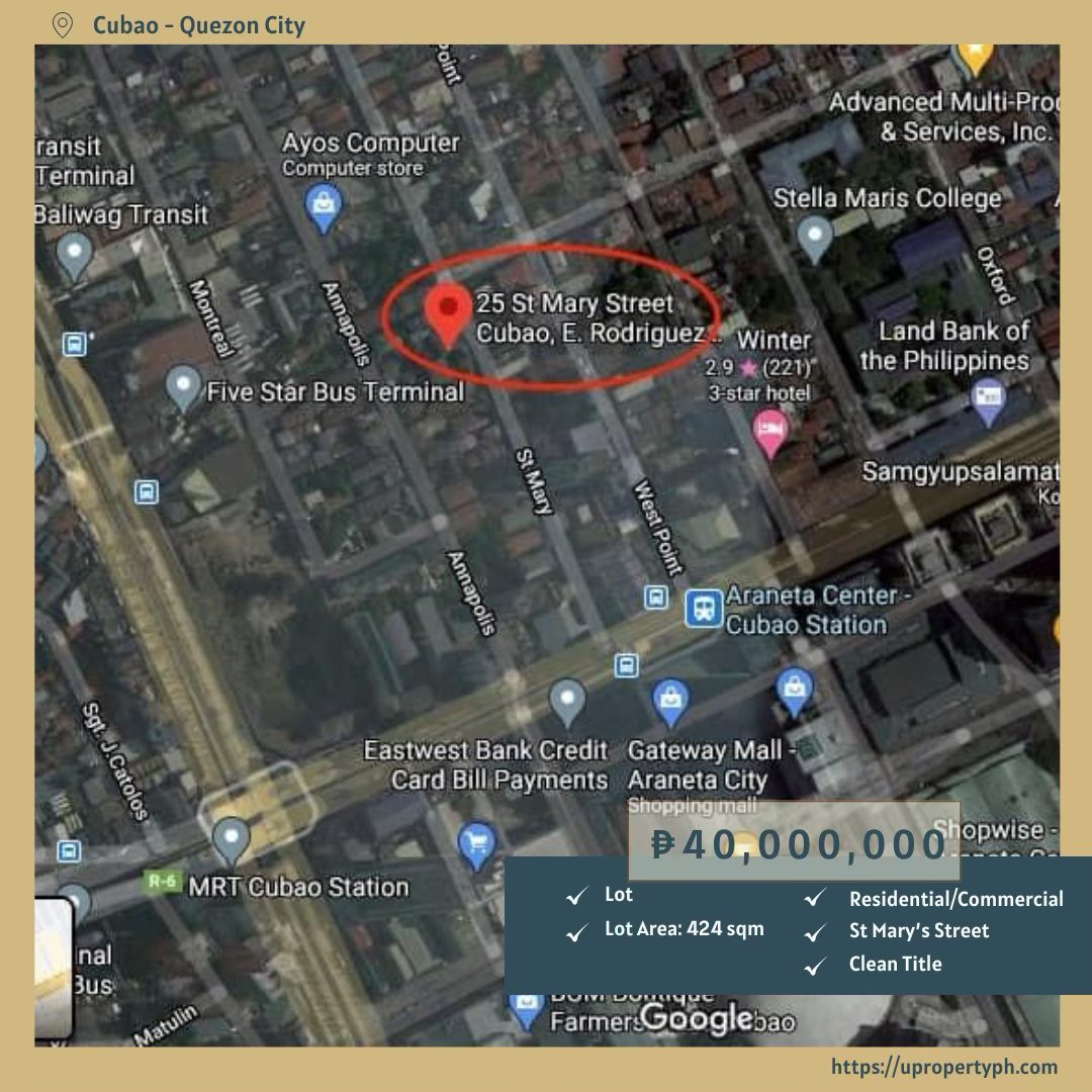 Commercial Lot for Sale in Cubao, Quezon City – 424 SQM on St. Mary’s ...